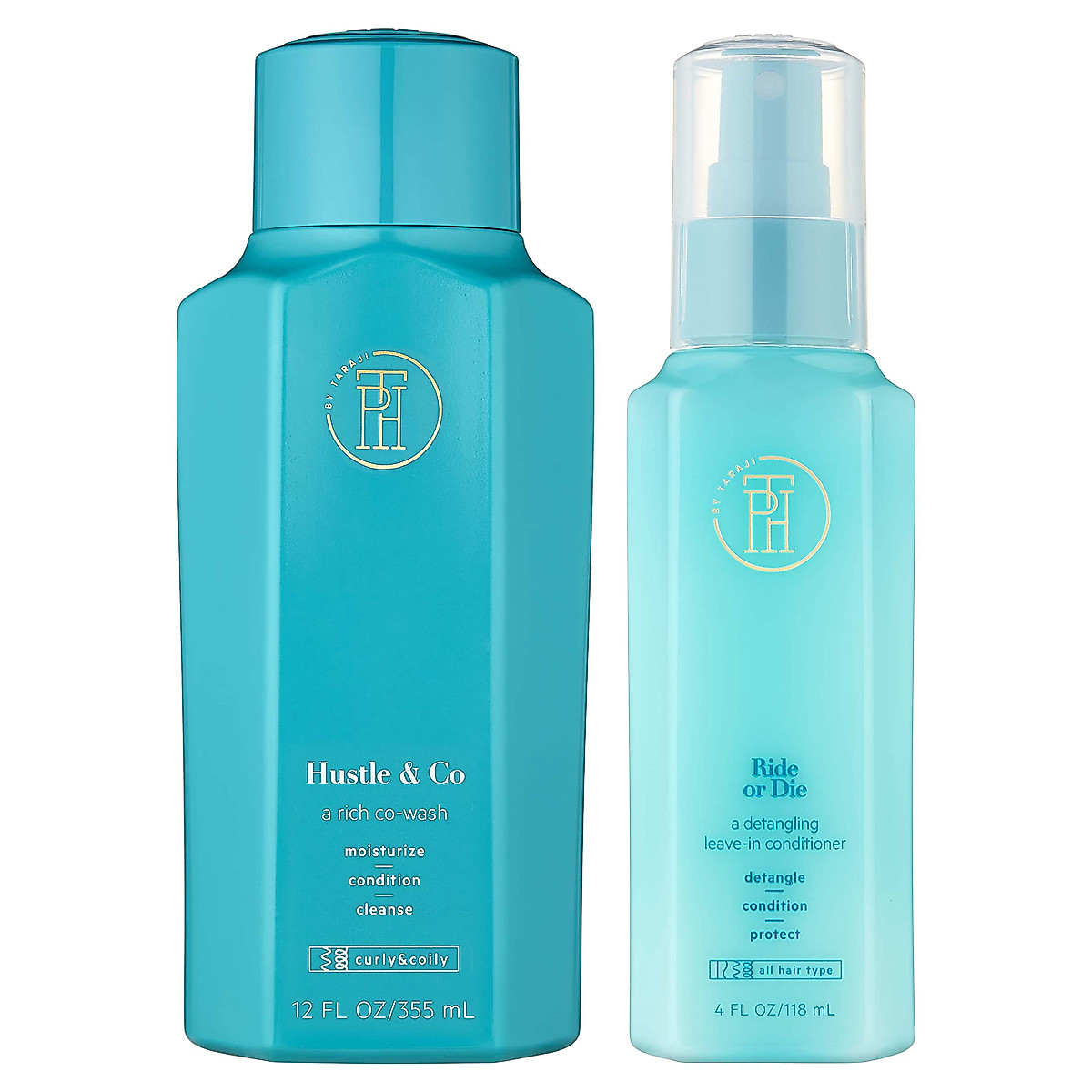 TPH BY TARAJI Cleansing Bundle | Hustle & Co Hydrating Co-Wash & Nourishing Hair Rinse with Olive Oil, Shea Butter & Sage | Ride or Die Detangling Leave-In Conditioner Spray with Biotin | Sulfate Free
