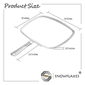 Snowflakes Large Hand Mirror with Handle-Hang Handheld Mirror Hairdresser Mirror.(Silver)