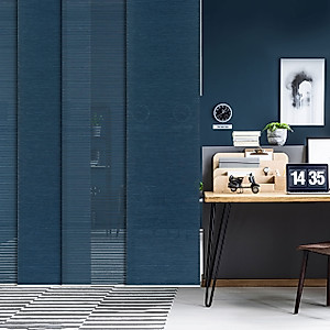 GoDear Design Adjustable Sliding Vertical Blinds for Sliding Glass Doors 45.8"- 86" W x 96" H, Extendable Panel Track Blinds, Hanging Room Dividers, Blue Trimmable Woven Fabric, Semi-Sheer, Meteor