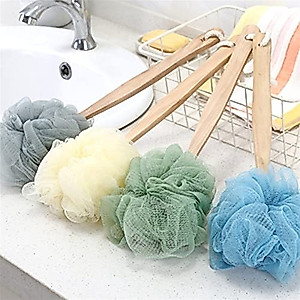 INGVY Dry Brushing Body Brush Long Wooden Handle Shower Brush Bath Sponge Massage for Women Men Hanging Mesh Body Scrubber Back Exfoliation Skin Cleaner (Size : Beige)