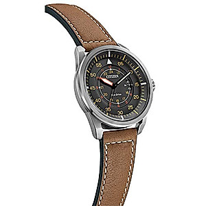 Citizen Men's Eco-Drive Weekender Avion Field Watch in Stainless Steel with Brown Leather strap, Grey Dial (Model: AW1361-10H)