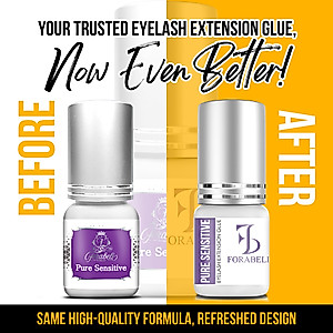Forabeli Pure Sensitive Eyelash Glue 5ml - 7-8 Sec Drying Time, 3-4 Weeks Retention, Black Adhesive, No Fume, No Irritation
