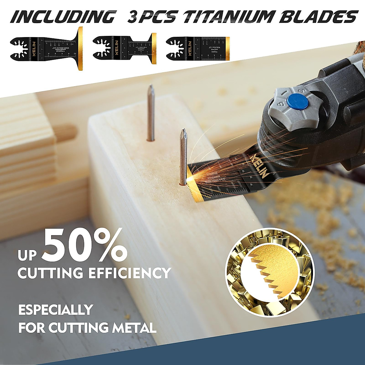 KELIN 174 PCS Metal Wood Oscillating Tool Blades Kit, Quick Release Titanium Multitool Blades with Sandpaper, Dimond Oscillating Saw Blades, 11 Types Blades for Home Kitchen Repair