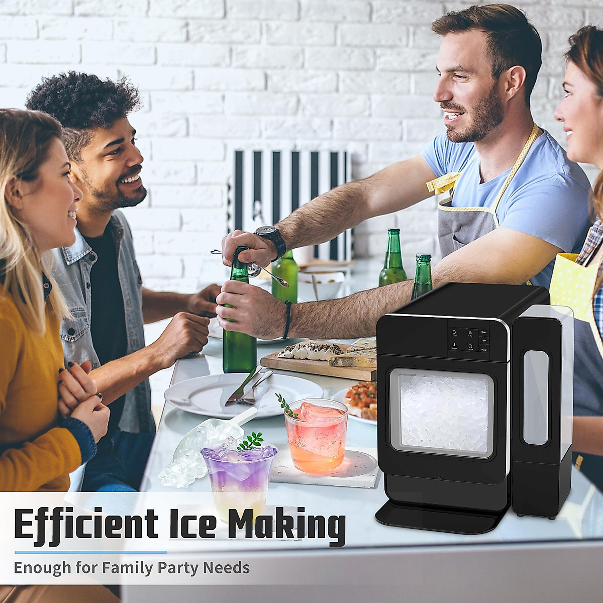 ICEVOKE Countertop Nugget Ice Maker, Portable Ice Machine 33 lbs/Day Chewable Ice with Self-Cleaning & Auto Water Refill, Suitable for Home Office Bar Party (Black)