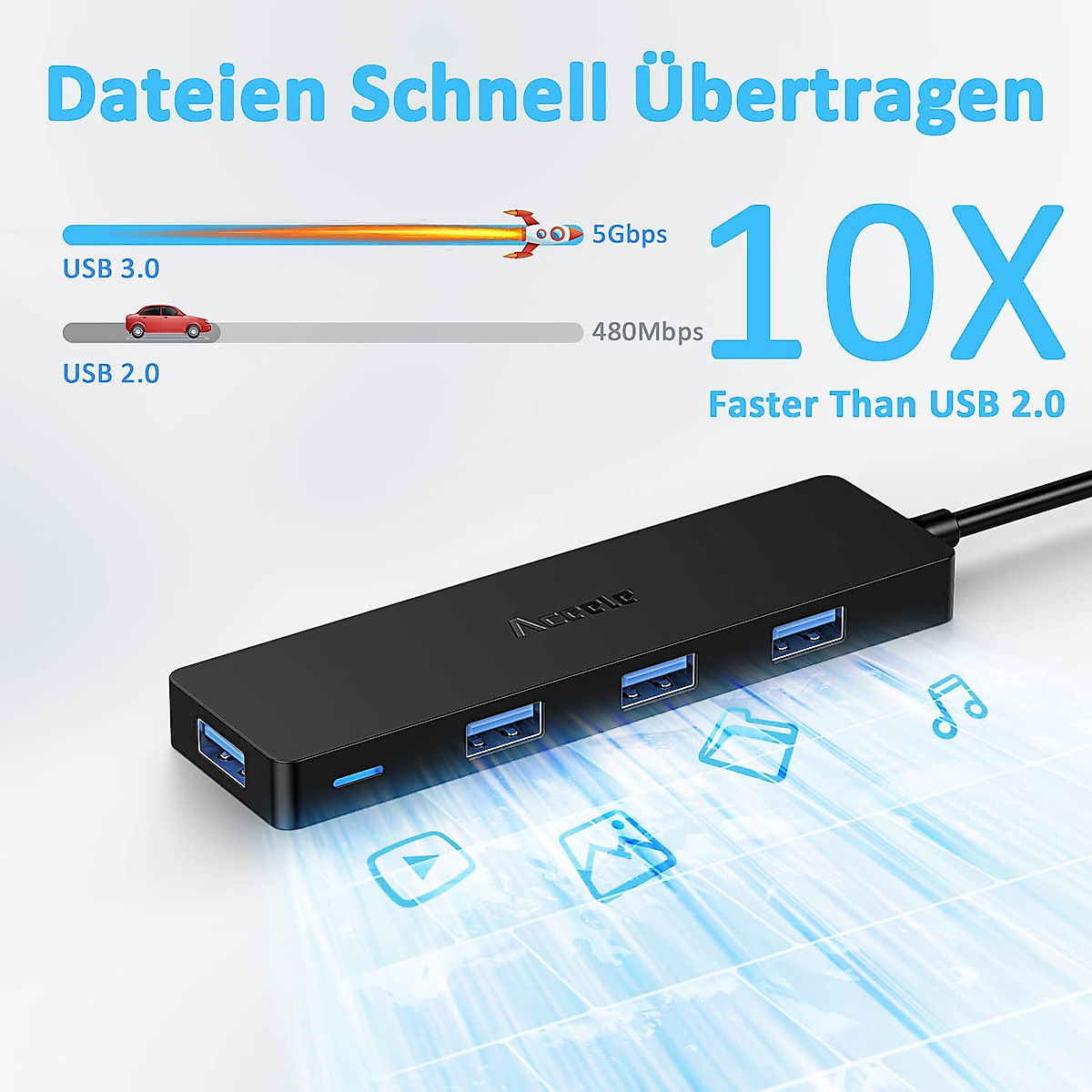 Aceele 5 Port USB 3.0 USB Type C Hub, Ultra-Slim with 2ft Extended Cable, 5 Gbps SuperSpeed, Micro USB Charging, for 2020 MacBook Pro, Surface Pro 7, Samsung S21, and Other USB C Devices