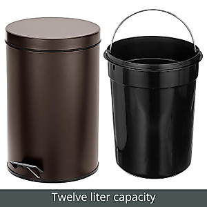mDesign Metal/Steel 3.2 Gallon/12 Liter Round Step Trash Can with Lid, Foot Pedal Waste Basket, Garbage Bin with Removable Liner Bucket; for Bathroom, Office; Holds Trash, Recycling - Bronze
