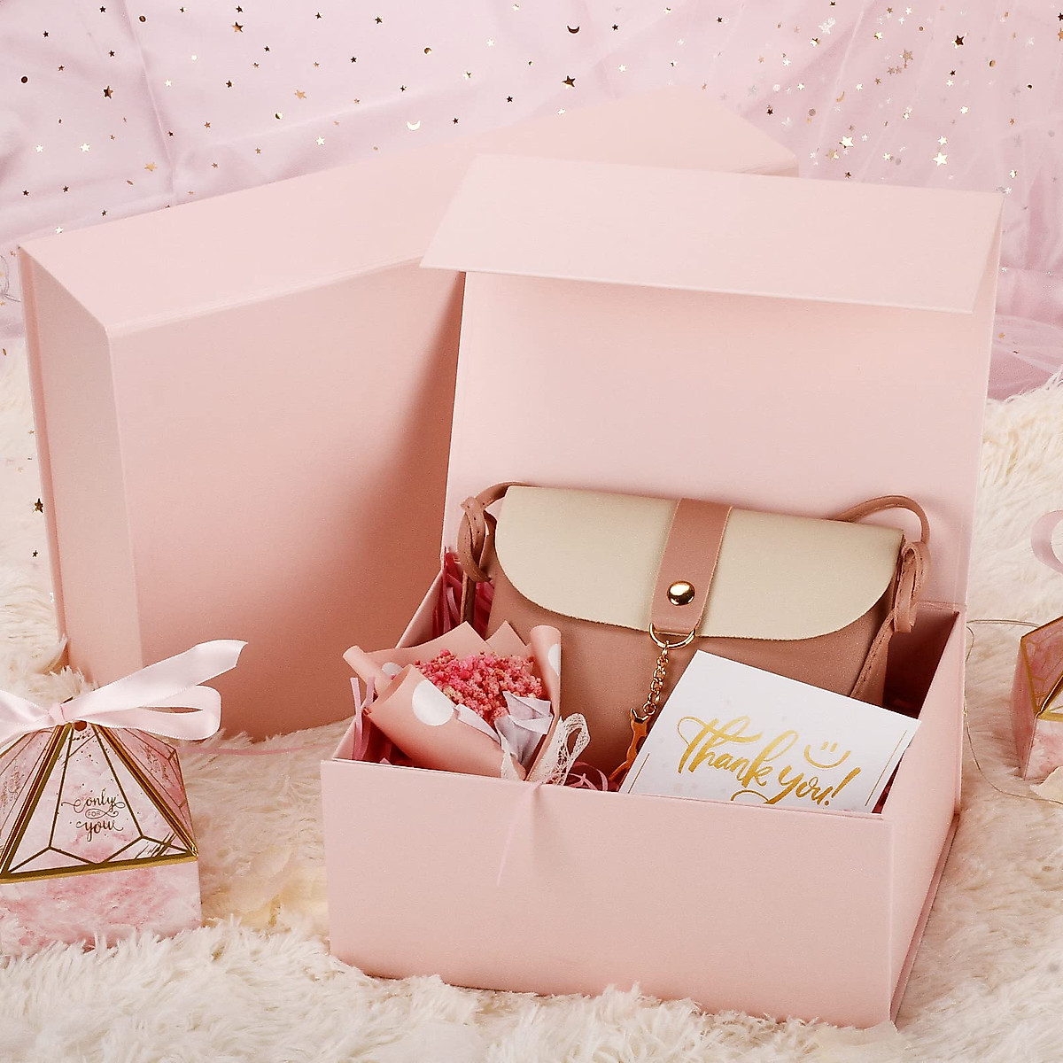 MOYEUPAC Gift Box 9" X 7" X 4" with Magnetic Closure Lid for Gift Packaging, Gift Box for Father's Day, Mother's Day, Presents Christmas and Various Holidays (Pink)