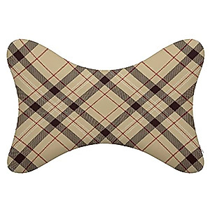JZDACH Car Neck Pillow Memory Foam Head Rest Support Cushion Compatible with Black red Beige and White Plaid Tartan Flanne for Travel Car Seat, Boys Gaming Office Chair,Travel Portable Pillow