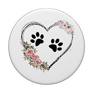 Dog Heart With Paw Prints And Flowers On White PopSockets Standard PopGrip