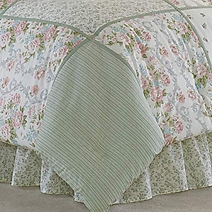 Laura Ashley - Queen Comforter Set, Reversible Cotton Bedding with Matching Shams & Bedskirt, Stylish Home Decor for All Seasons (Harper Sage, Queen)