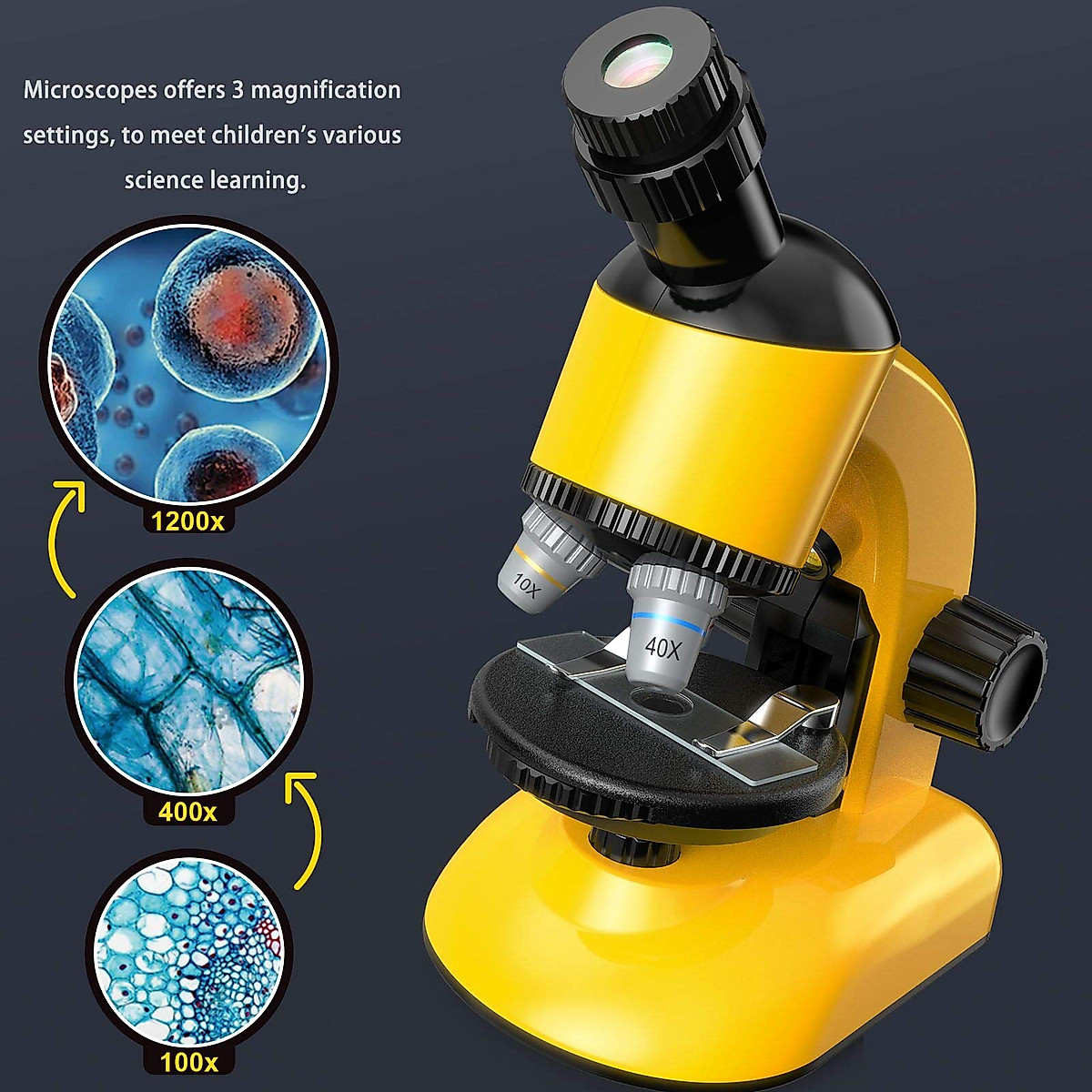 Microscope for Kids, Microscope Kit LED 40X-1200X Magnification Kids Science Toys, Microscope Slides with Specimens for Kids,Students Microscope STEM Kit