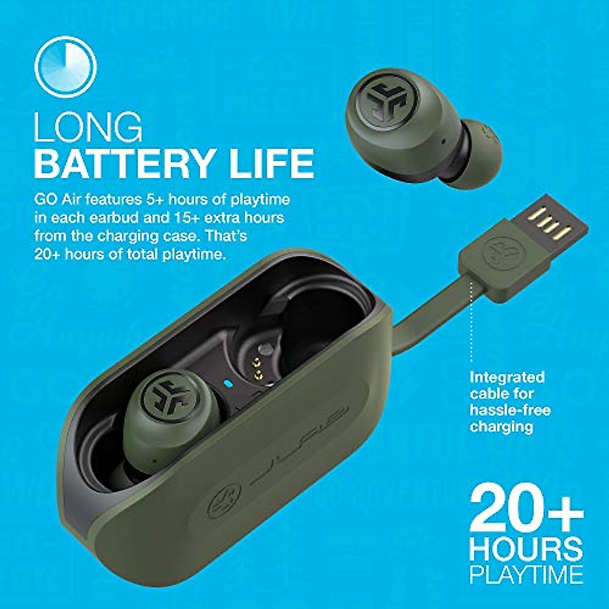 JLab Go Air True Wireless Bluetooth Earbuds + Charging Case - Green - Dual Connect - IP44 Sweat Resistance - Bluetooth 5.0 Connection - 3 EQ Sound Settings Signature, Balanced, Bass Boost