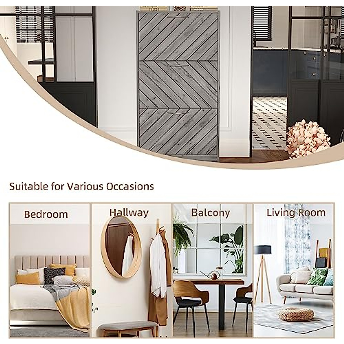 FAMAPY Modern Shoe Cabinet with 3 Flip Drawers, Freestanding Shoe Storage Cabinet, Slanted Design, Shoe Storage Organizer for Hallway Entryway Grey (22.4”W x 9.4”D x 42.3”H)