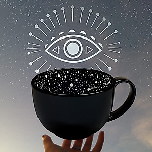 BigNoseDeer 15oz Goth Halloween Mug Large Witch Halloween Coffee Mug Evil Eyes Goth Decor Ceramic Tea Cup Black Coffee Cup for Witchy Gifts Goth Cup Tea Mug Halloween Cauldron Mug Witch Brew Mug