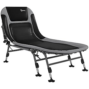 Outsunny Camping Cot for Adults, Folding Bed with Soft Padded Cushions & Headrest, 180° Adjustable Reclining Lounger, Heavy Duty and Portable with a 400 lbs. Capacity, Gray