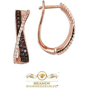 Brandy Diamondorables 18k Rose Gold Silver Chocolate brown Beautiful Crossover Hoop Earrings 1.00 Ctw.