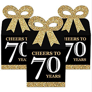 Big Dot of Happiness Adult 70th Birthday - Gold - Square Favor Gift Boxes - Birthday Party Bow Boxes - Set of 12