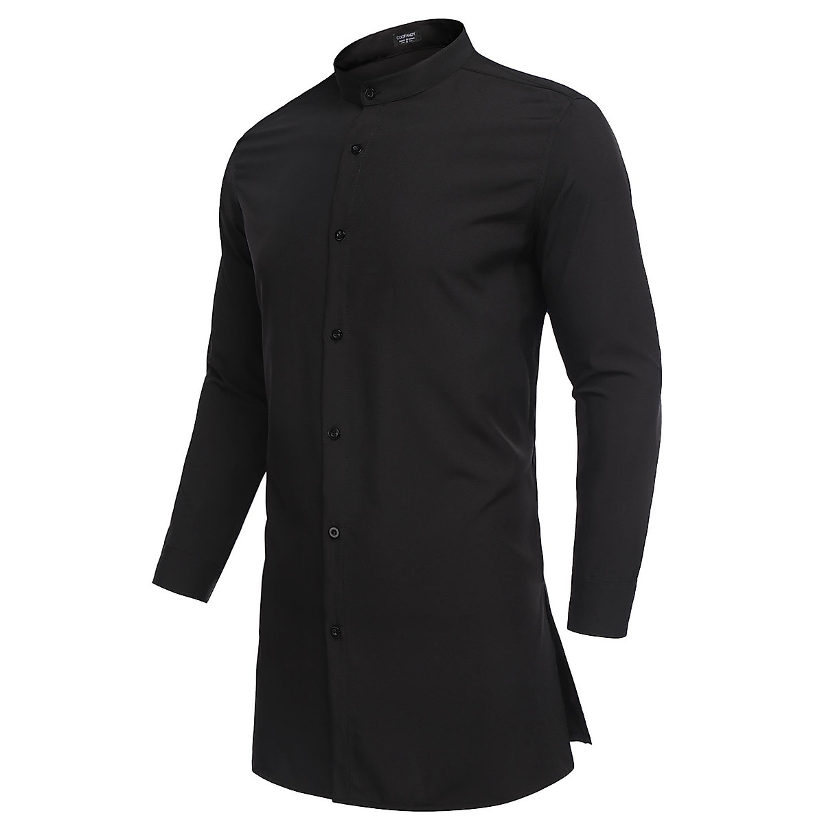 COOFANDY Men's African Dashiki Print Shirt Long Sleeve Button Down Shirt Bright Color Tribal Top Shirt Solid Black