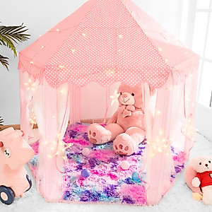 junovo Ultra Soft Hexagon Rug Fluffy Rainbow Nursery Rug for Princess Tent Kids Play Castle, Furry Hexagonal Carpet for Kids Girls Room Playhouse Classroom Dorm Home Decor, 4.6ft Tie-Dye Hot-Pink