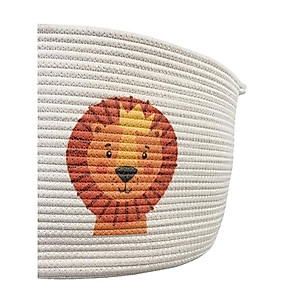 Cute Safari Lion Nursery Baby Basket/Baby Hamper/Woven Storage Basket/Rope Cotton Baby Laundry Hamper Large - 11"H x 17.7"W x 13.4"L/Nursery Storage Toys Books Kids Dog Blanket Decor/Baby Gift