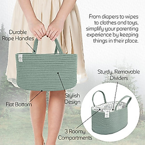 KiddyCare Diaper Caddy Organizer for Baby Nursery Basket with Handle Lid Nursing Caddy with Changing Table Organizer Cart Newborn Caddy Basil Large