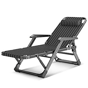 Phil Beauty Household Deck Chair Iron Alloy Balcony Chair 5 Gears Adjustable Leisure Nap with Pillow Portable,Black