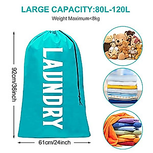 Fiodrmy 2 Pack XL Travel Laundry Bag, Machine Washable Dirty Clothes Organizer, Large Enough to Hold 4 Loads of Laundry, Easy Fit a Laundry Hamper or Basket (Pink+Blue, 24" x 36")
