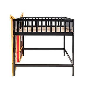 Harper & Bright Designs Full Size Loft Bed with Underbed Storage Space, Boat Shaped Kids Loft Bed with Safety Guardrails and Ladders, Wood Low Loft Bed for Kids Teens Boys & Girls (Full, Walnut)