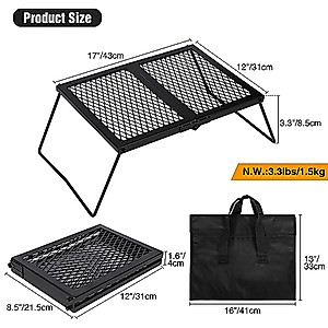 Lineslife 17'' Folding Campfire Grill Grate Over Fire Pit, Portable Heavy Duty Steel Camping Grill Grate, Camp Fire Cooking Equipment for Outdoor BBQ Picnic, Black