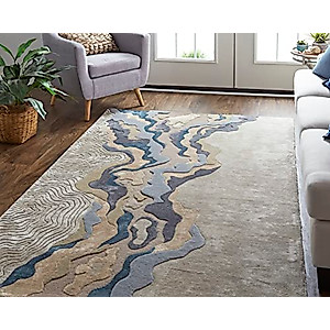 Feizy Serrano Modern Viscose Rug, Beige/Blue, 8' x 10' Area Rug