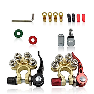 Fogfar Car Cable Terminal Connector, 4 Way Positive and Negative Pole Quick Release Terminal Clip for SAE/JIS Type A Posts with Car Cable Terminal Cleaner, Fit for Cars, Trucks and More