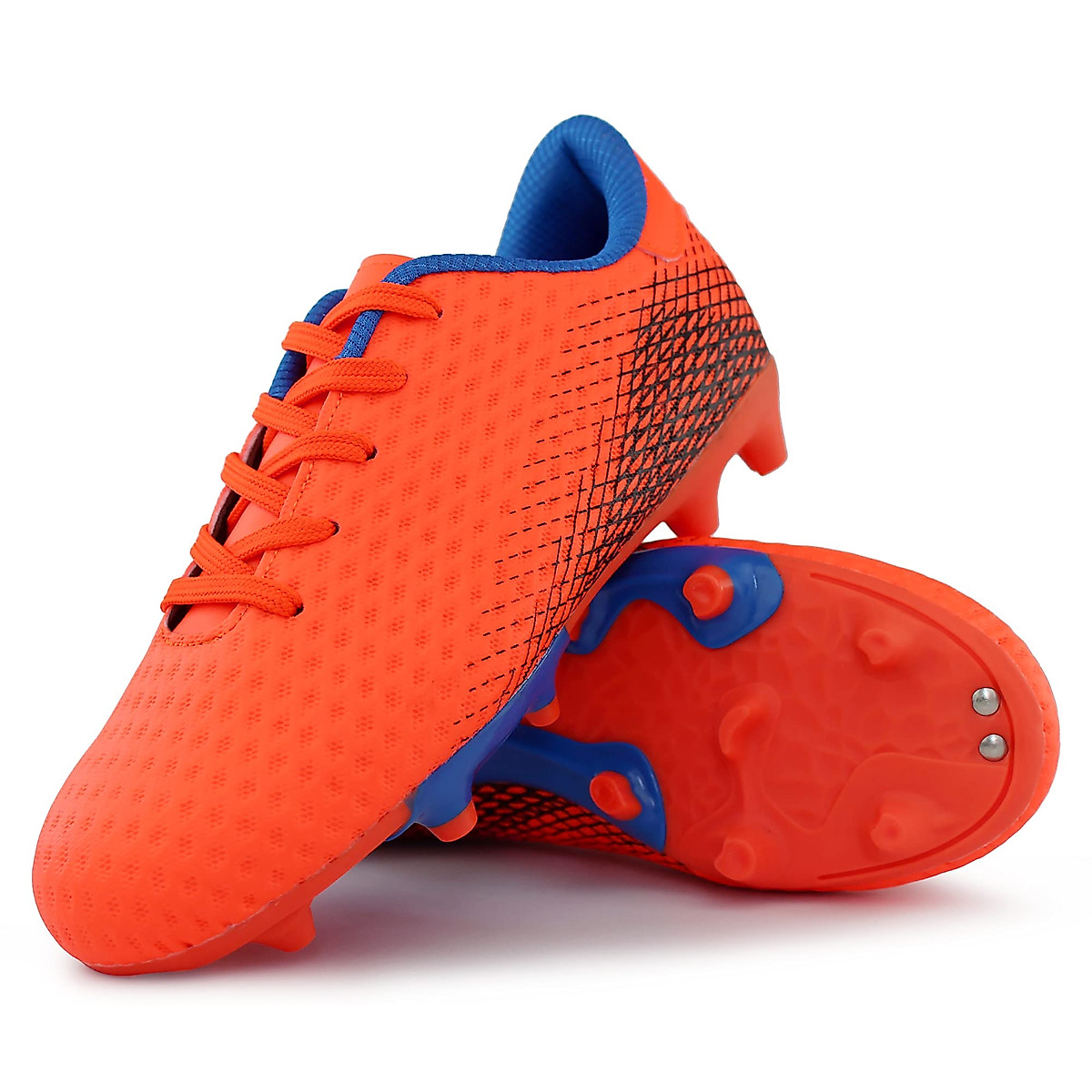 Hawkwell Kids Athletic Firm Ground Outdoor Comfortable Soccer Cleats Shoes(Toddler/Little Kid/Big Kid), Orange PU, 1 M US