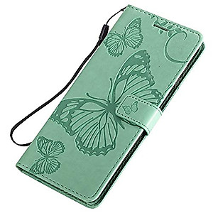 LEMAXELERS Redmi Note 9S Case PU Leather Case Wallet Flip Butterfly Embossed Case with Card Holder Shockproof Protective Cover for Xiaomi Redmi Note 9 Pro/Note 9 Pro Max Big Butterfly Green KT
