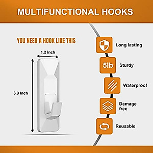RICHER HOUSE 16 Pcs Utility Hooks for Hanging with 22 Adhesive Strips, Damage-Free Hangers for Wall Hanging, Plastic White Hooks for Hanging Heavy Duty, Remove Cleanly Sticky Wall Hangers - White
