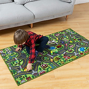 JOYIN Kids Play Rugs - 12 Pull-Back Vehicle Set - Durable Carpet Playmat Rug - City Pretend Play - Toddler Car Track Rug