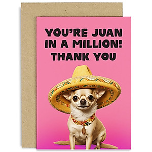Old English Co. Funny Thank You Card For Him or Her - 'Juan In A Million' Thanks Card for Men and Women - Cute Chihuahua Dog Thank You Greeting Card for Friends Family | Blank Inside Envelope