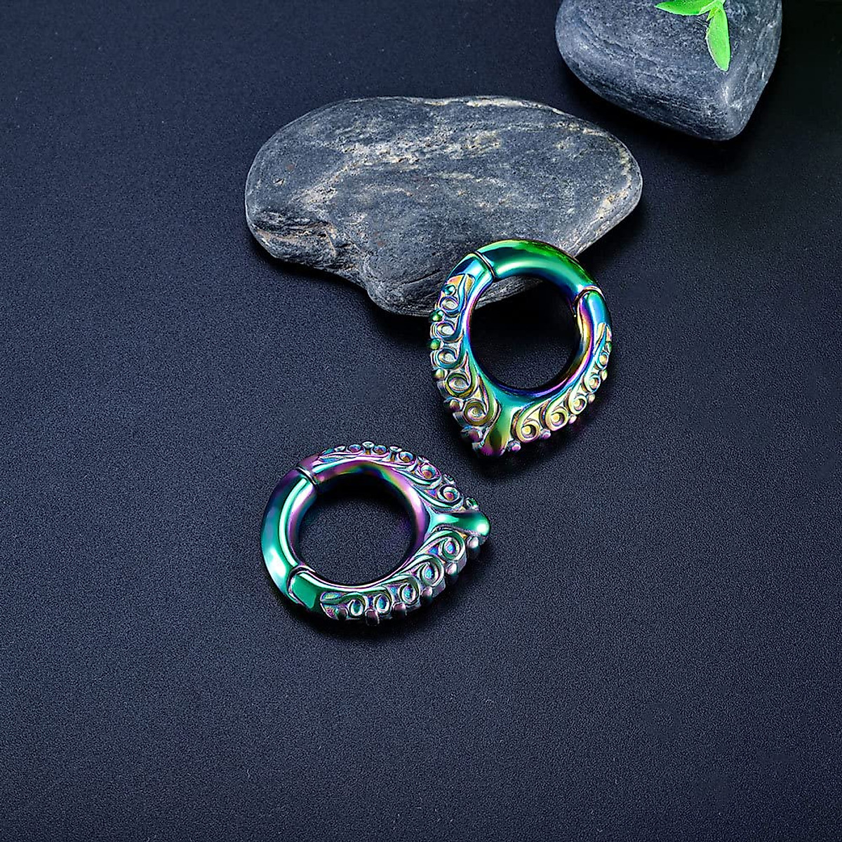 ERKUOO 2 PC Ear Hangers Gauges Stainless Steel Ear Weights Expander Dangle Ear Tunnels Plugs Stretcher Body Piercing Jewelry 2g(6mm)