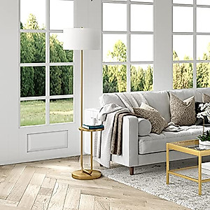 Jacinta Tray Table Floor Lamp with Fabric Shade in Brass/White