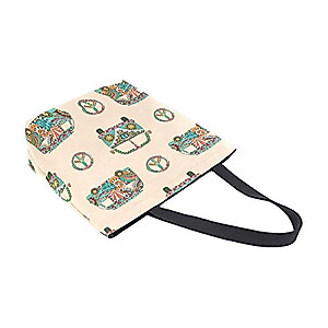 Women Top Handle Handbags Shoulder Tote Bag Colorful Hippie Camper Bus Tote Washed Canvas Purses Bag