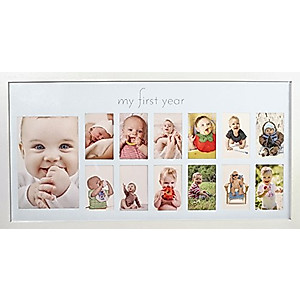 Green Pollywog | Baby's First Year Frame | Collage Frame For Baby In White | 12 Month Picture Frame | Milestone Photo Frame | First Year Picture Mat | Baby Picture Frame | My First Year Picture Frame