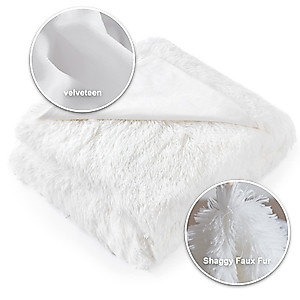 EHEYCIGA Faux Fur Duvet Cover, Ultra Soft Shaggy Fluffy Comforter Cover with Luxury Velvet on Reverse Zipper Closure 1PC (1 Duvet Cover, White, King)