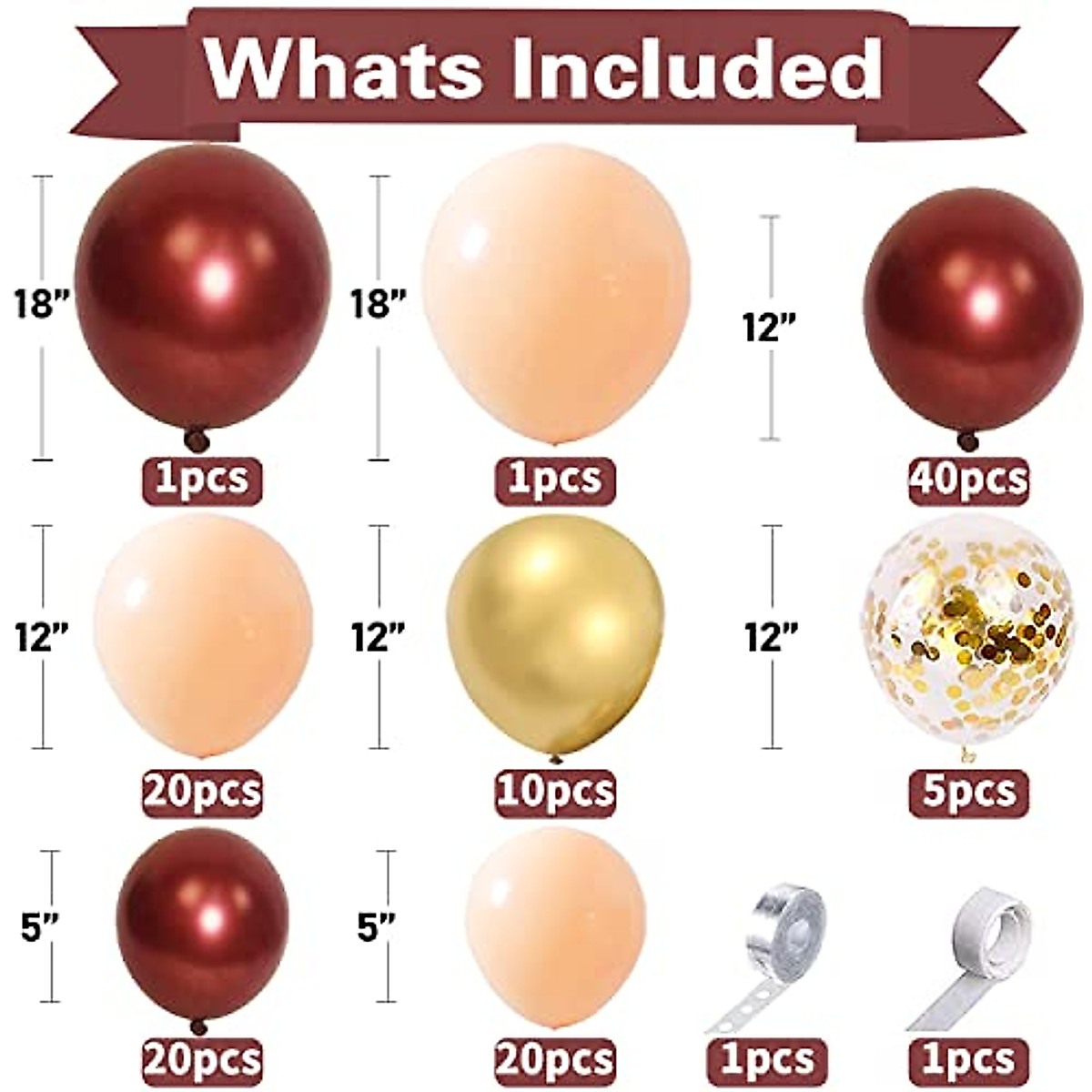 18Inch Burgundy Maroon Blush Metallic Gold Balloons Balloon Garland Arch Kit, Valentines Day Wedding Bachelorette Birthday Bridal Engagement Baby Shower Anniversary Party Decorations for Girl Women