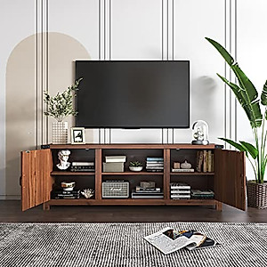 YESHOMY Modern Farmhouse TV Stand with Two Barn Doors and Storage Cabinets for Televisions up to 65+ Inch, Entertainment Center Console Table, Media Furniture for Living Room, 58 Inch, Walnut