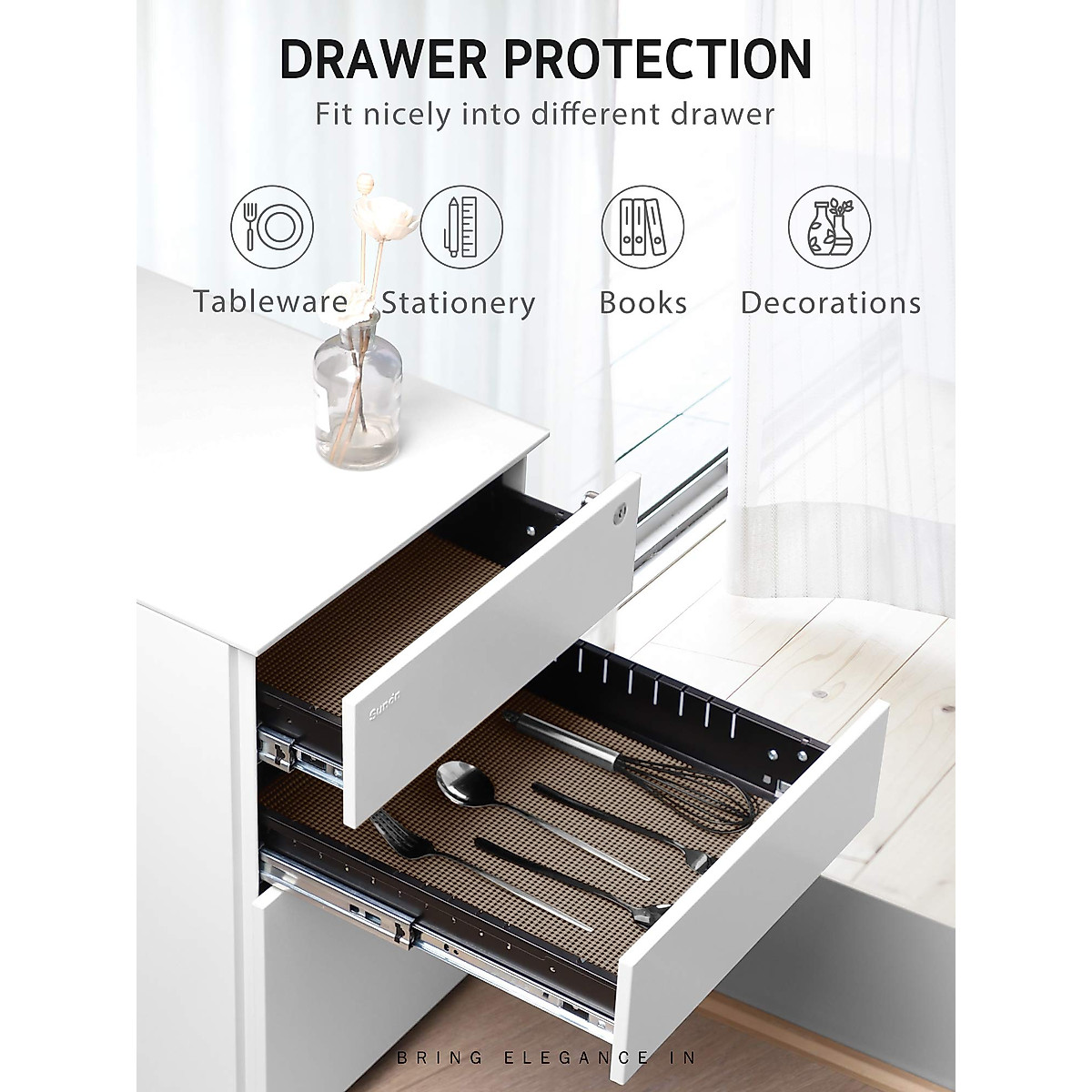 Syntus Drawer and Shelf Liner, 12 Inch x 20 Feet Non-Adhesive Durable Cabinets Liner for Kitchen, Bathroom, Shelves, Desk, Utensil, Brown