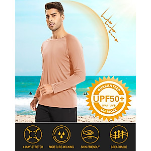 Rashguard Shirts for Men Long Sleeve Sun Protection Shirts Athletic T-Shirt Cycling Shirts Outdoor Shirts Men Camping Shirts Hiking Shirts for Men Apricot