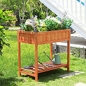 AuAg Wooden Raised Garden Bed with 8 Slot, Elevated Flower Planter Box Stand w/Leg &amp; Storage Shelf, Outdoor Vegetable Growing Bed Kit w/Liner, Herb Standing Gardening Planter for Backyard, Patio, Deck