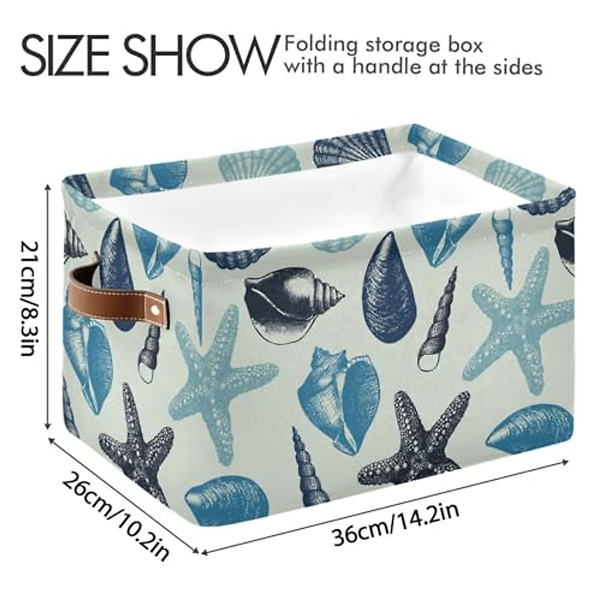 Sea Shell Blue Storage Basket Bins Foldable Toy Baskets Organization with Handles Laundry Hamper for Bedroom Office Clothes Pet Nursery Living Room,2 pcs