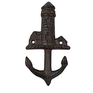 Rustic Heavy Duty Cast Iron Light House Wall Hooks, Set of 2, 5 1/2 Inch