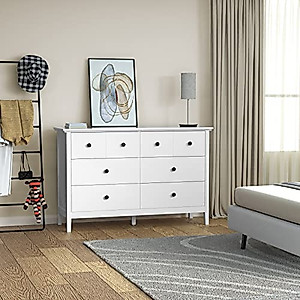 LYNSOM Dresser for Bedroom, Modern White Dresser with Deep Drawers, 6 Drawer Double Dresser with Black Knobs and Solid Wood Legs