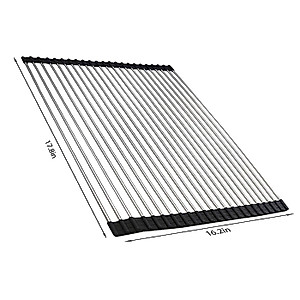 Ahyuan Roll Up Dish Drying Rack Multipurpose Kitchen Dish Rack Roll Over The Sink Dish Drying Rack Portable Rolling Dish Drainer for Kitchen Sink RV Accessories (Black, 17.7''X16.9'')